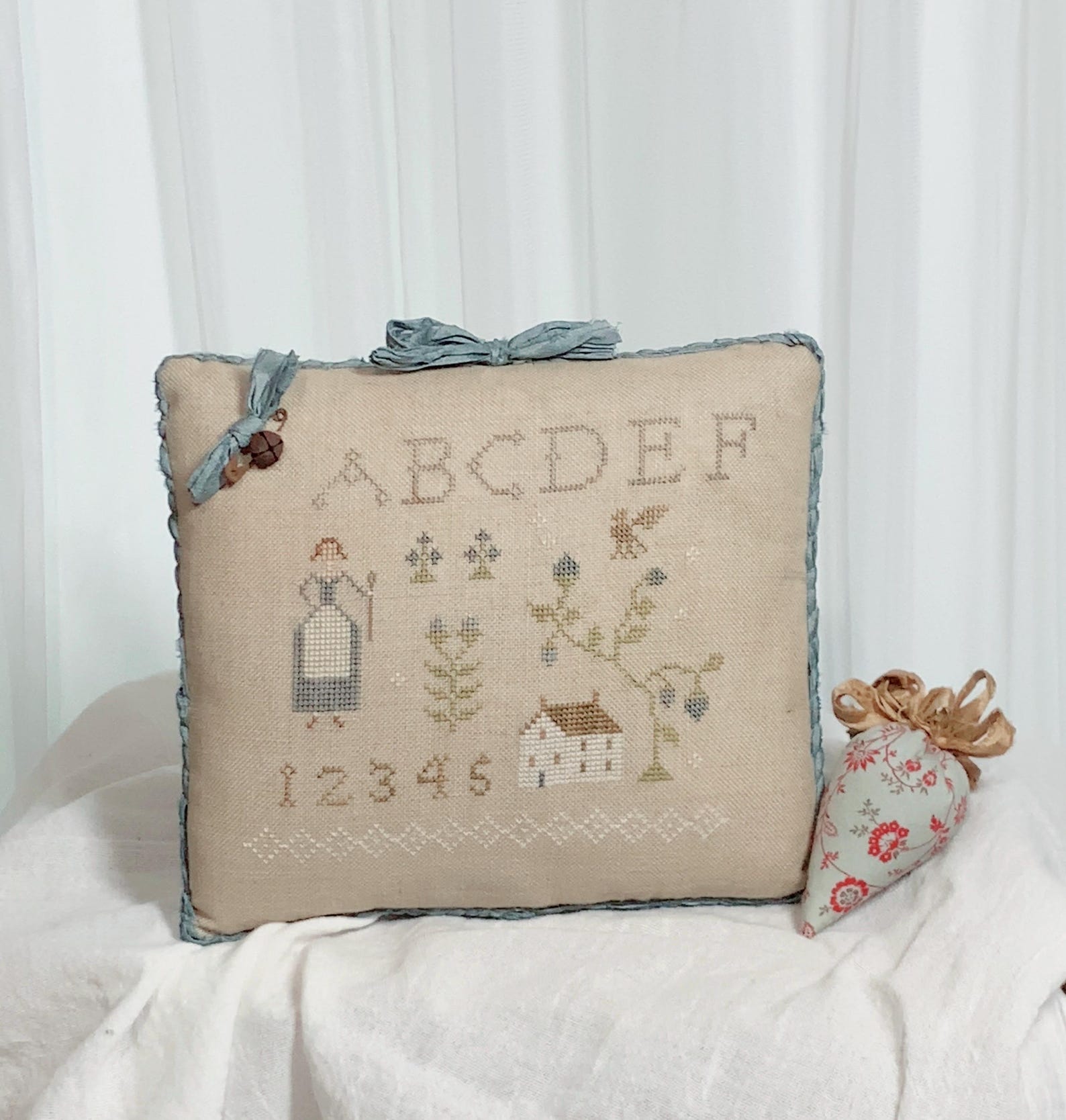 Dame of the Needle Sampler Cross Stitch Pillow Completed Finished - Etsy