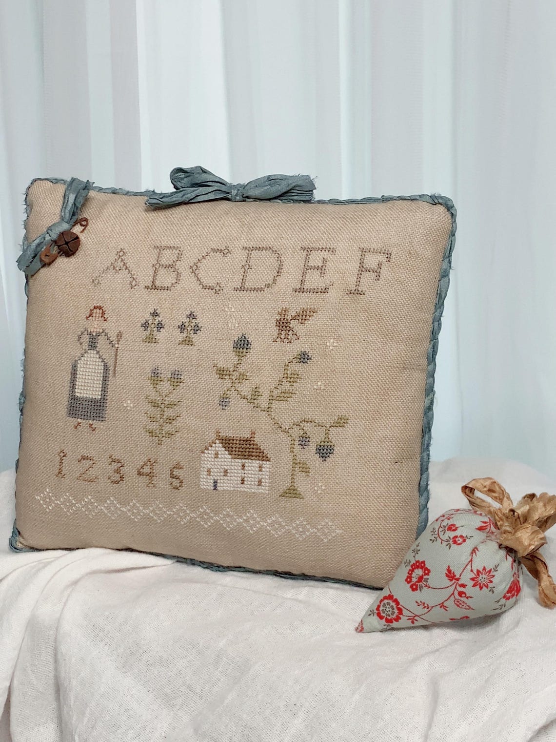 Dame of the Needle Sampler Cross Stitch Pillow Completed Finished - Etsy