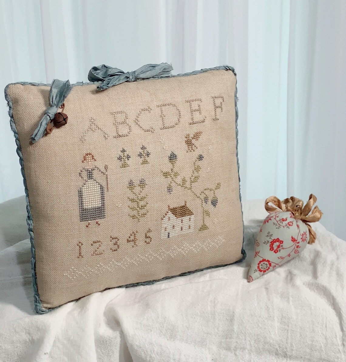 Dame of the Needle Sampler Cross Stitch Pillow Completed Finished - Etsy