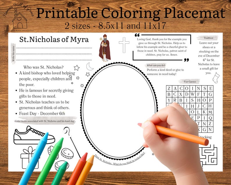 Catholic St. Nicholas Printable for Kids | Coloring Placemat ...
