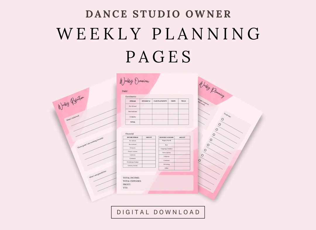 Dance Studio Owner Weekly Planning Pages Dance Studio Planners Numbers ...