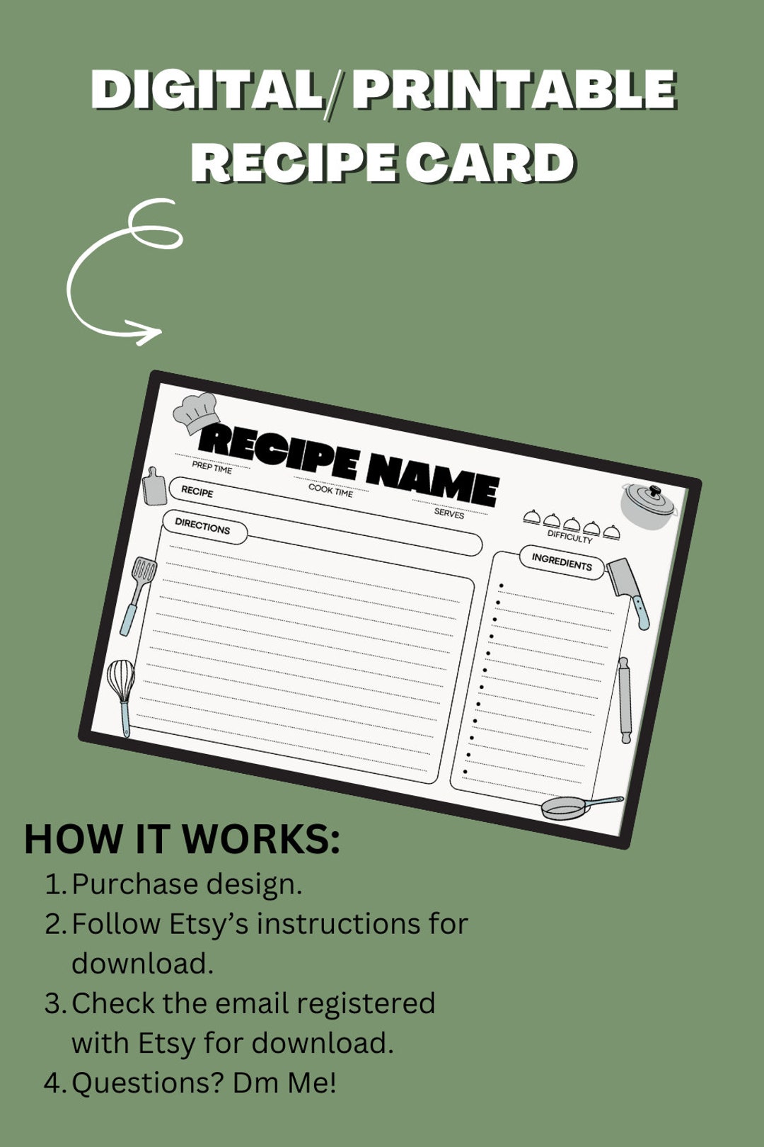 Printable/digital Recipe Card, Recipe Card Template, Family Card Insert ...
