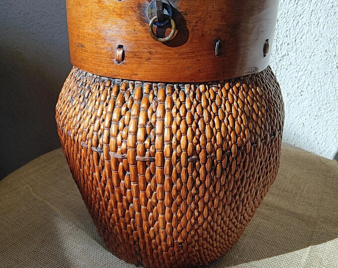 Antique Chinese River Reed Basket, Wood Collar With Stays in Beautiful ...
