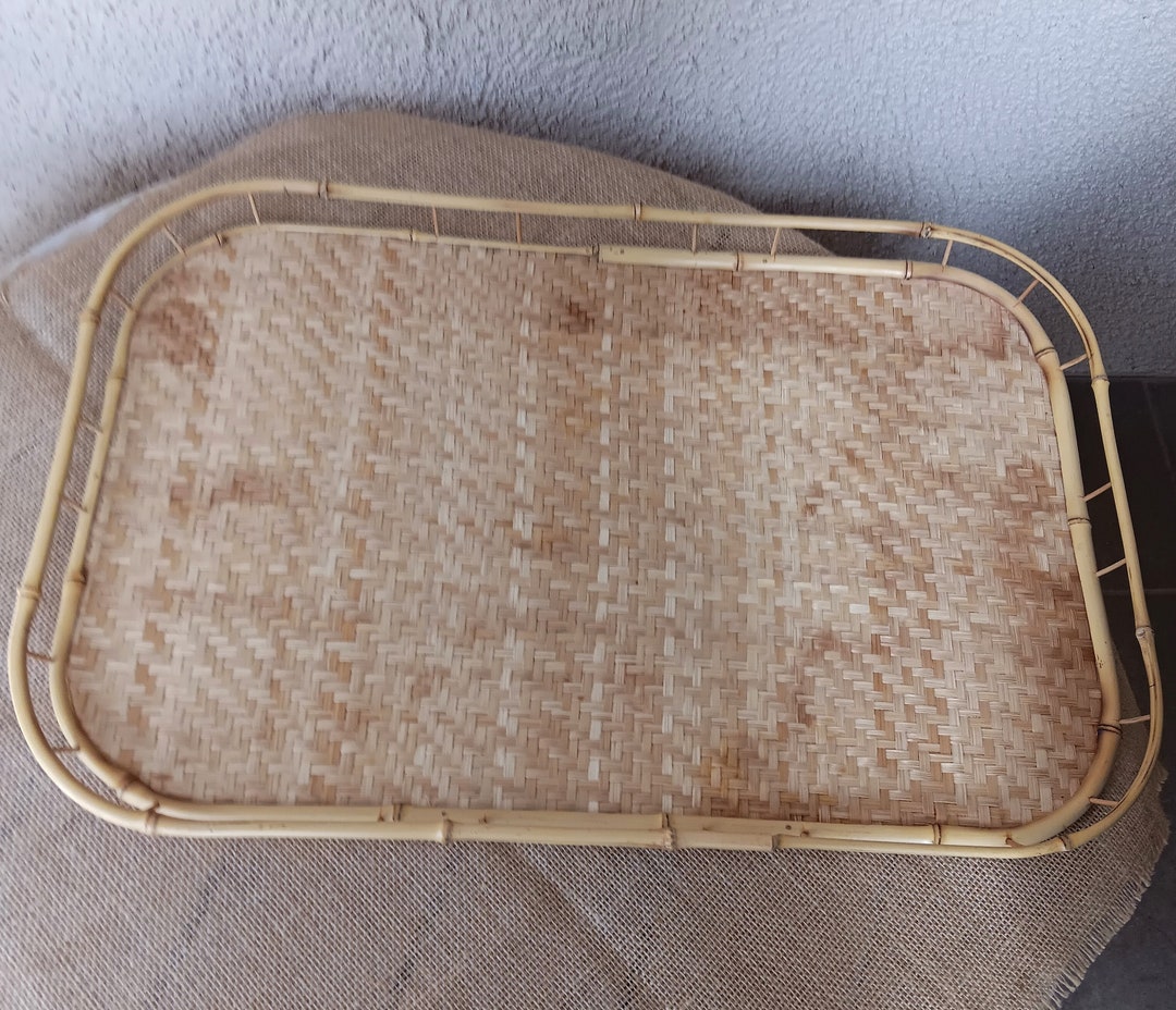 Vintage Large Bamboo Tray, Tiki Bar Tray, Party Tray, Wicker Tray, Wood ...