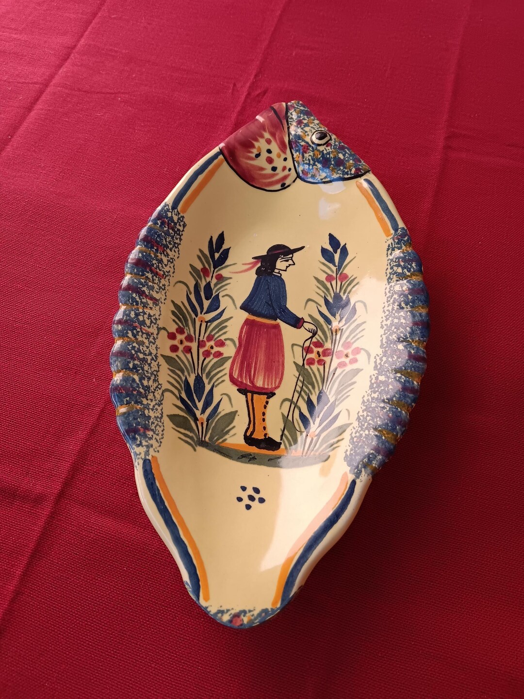 Vintage Hand Painted Henriot Quimper Pottery Dish, Shaped as a Fish ...