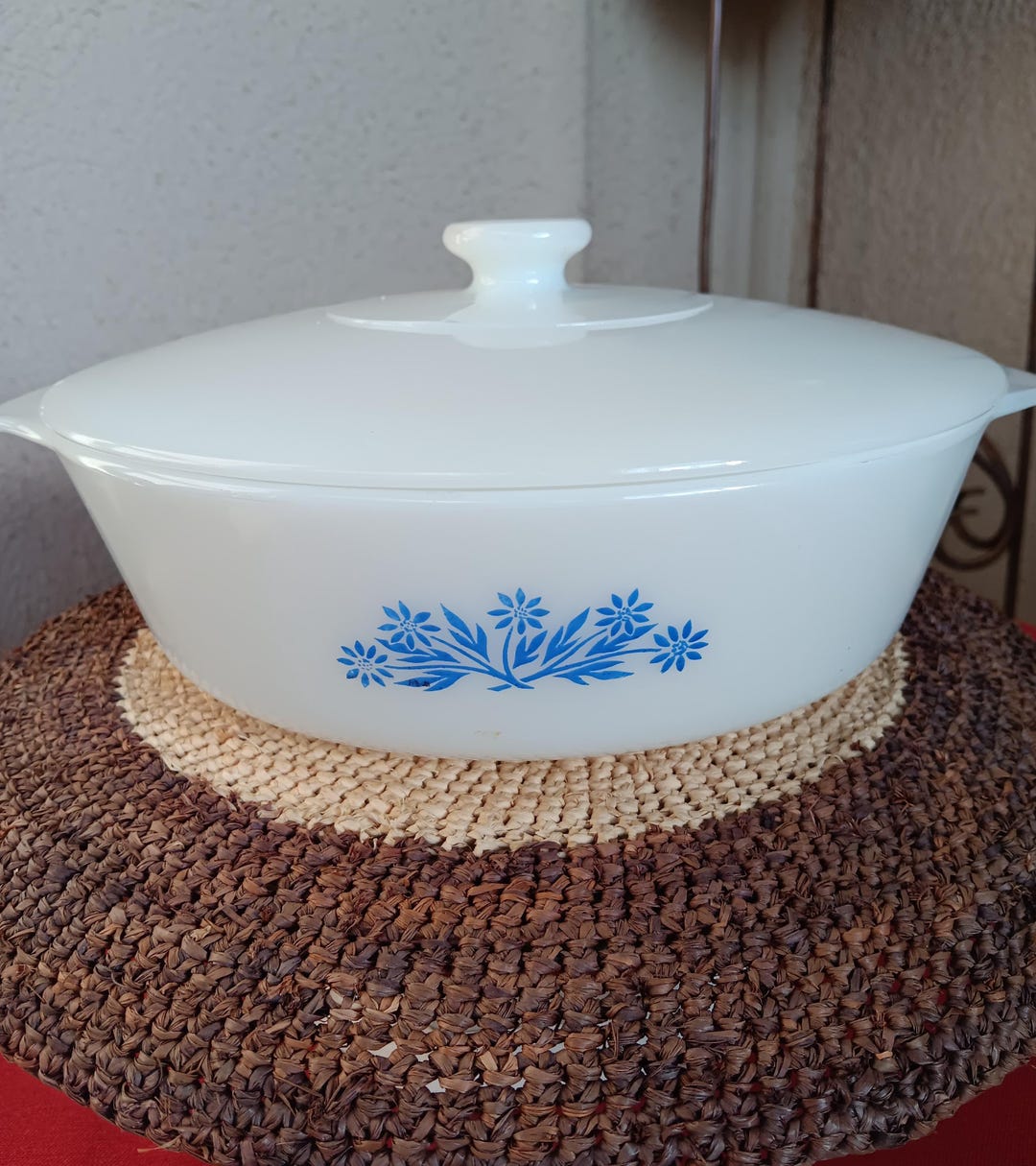 Vintage Fire King Casserole Dish With Lid, Blue Cornflower Pattern ...
