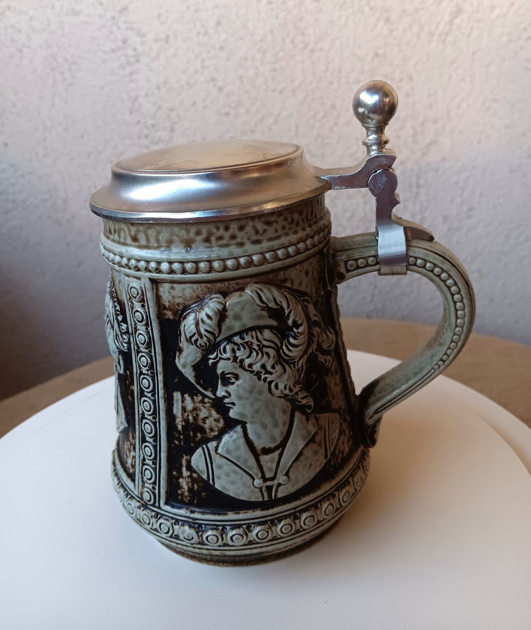 Mid-century West Germany Beer Stein Made by Gerz, 3 Medieval Bust ...