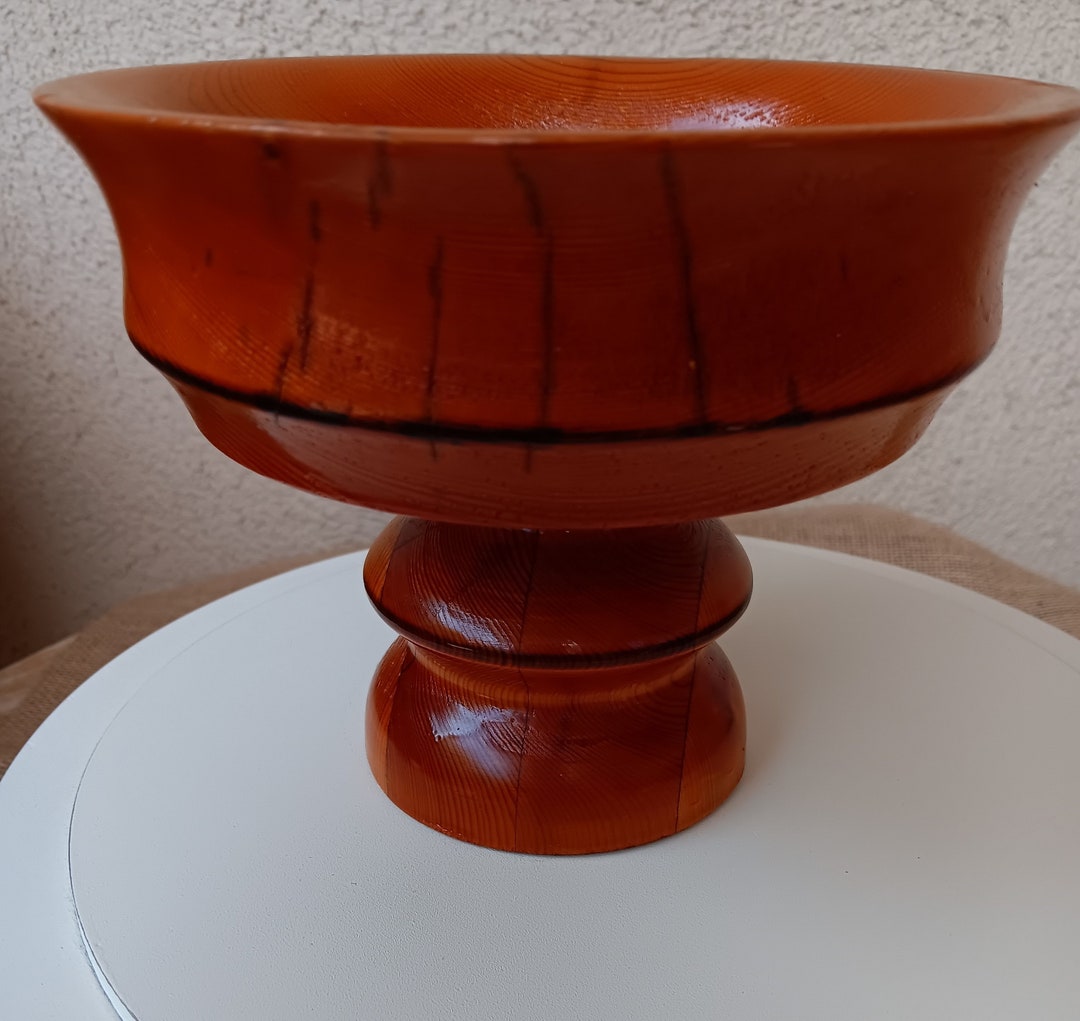 Vintage Wooden Pedestal Dish, Small Size, Beautiful Craftsmanship, Two ...