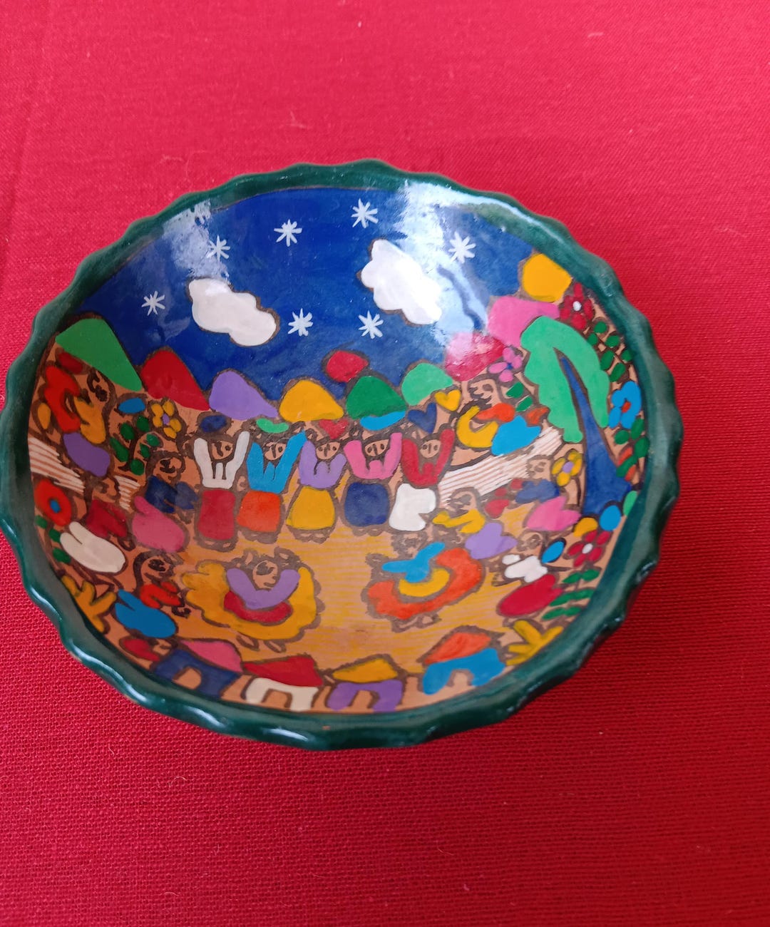 Vintage Hand Painted Salsa Bowl From Mexico, Made of Clay With Glaze on ...