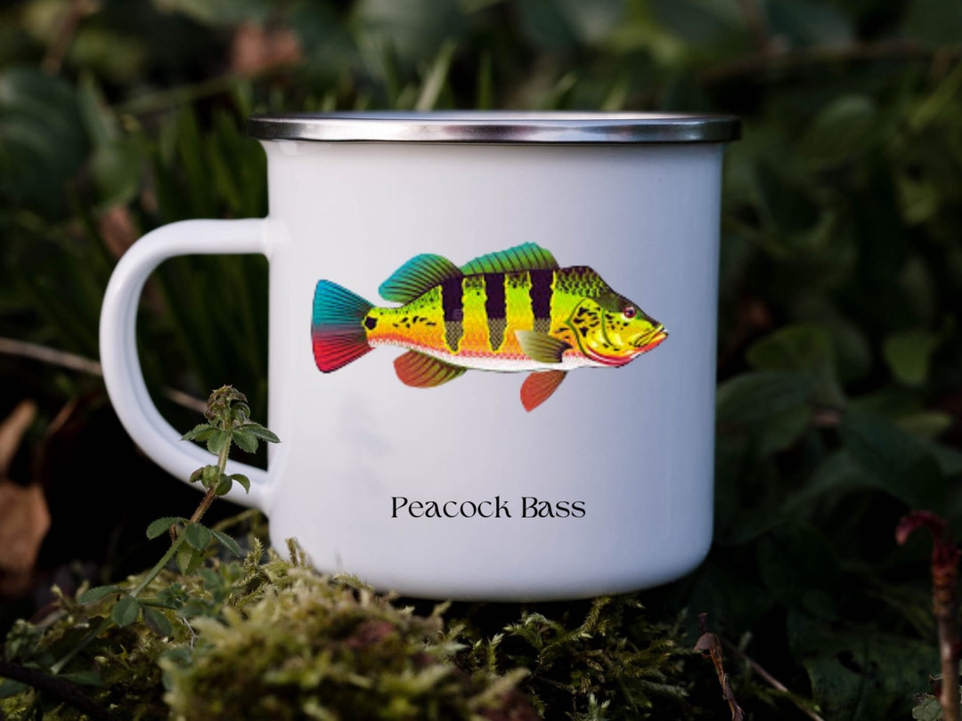 12 Oz Peacock Bass Enamel Camping Mug, Bass Fish Coffee Cup, Sport ...