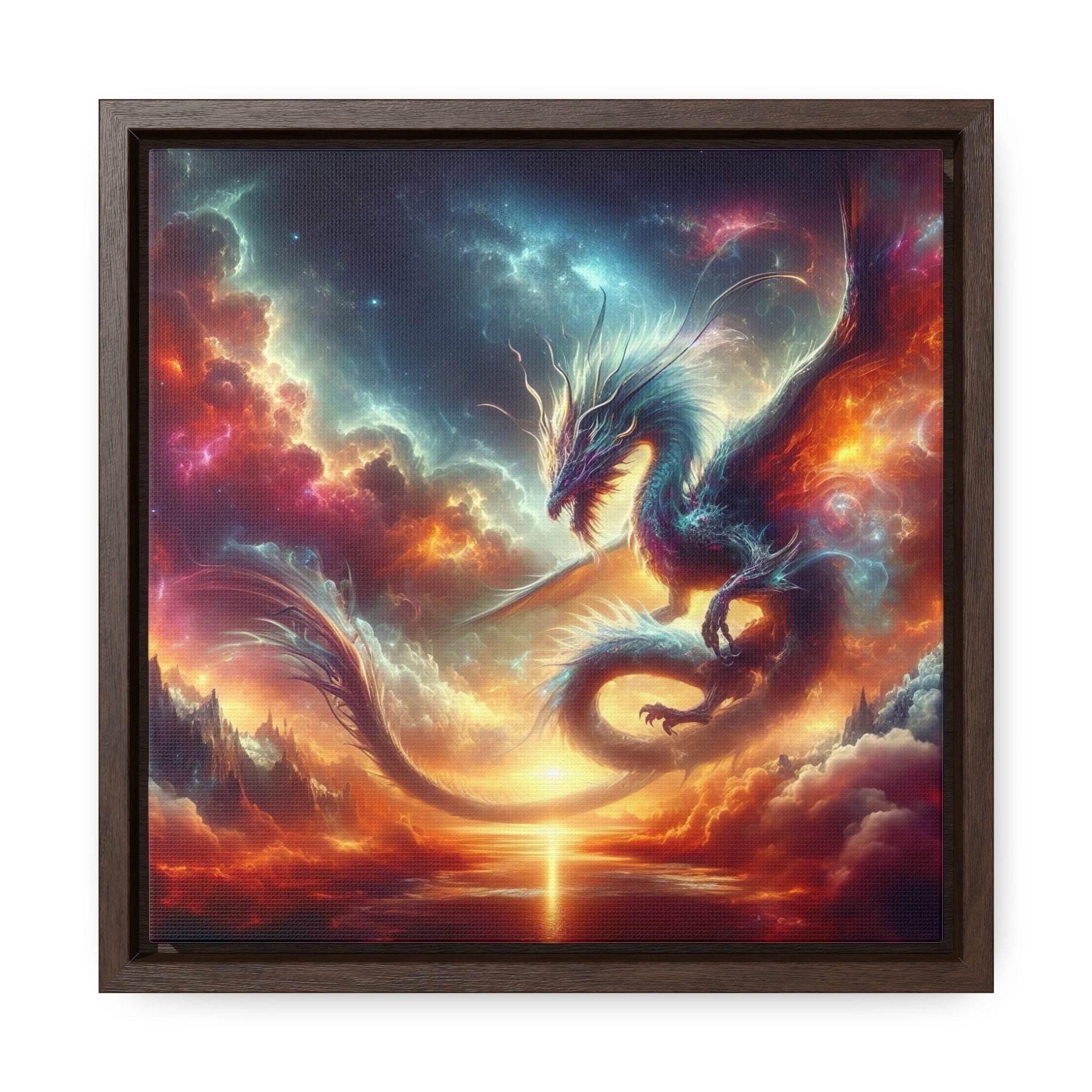 Square Frame Dragon Canvas, Fantasy Wall Art, Colorful Dragon Print ...