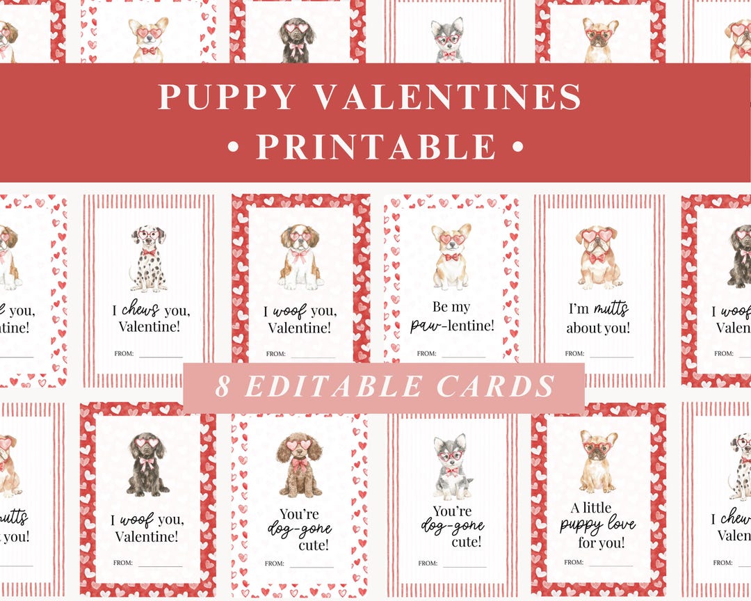 Puppy Love Valentine Tags Printable Dog Valentine Cards for Kids ...