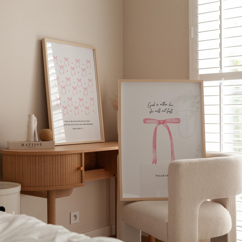 Proverbs 3:5 Printable Wall Art Pink Bow Christian Scripture Print ...