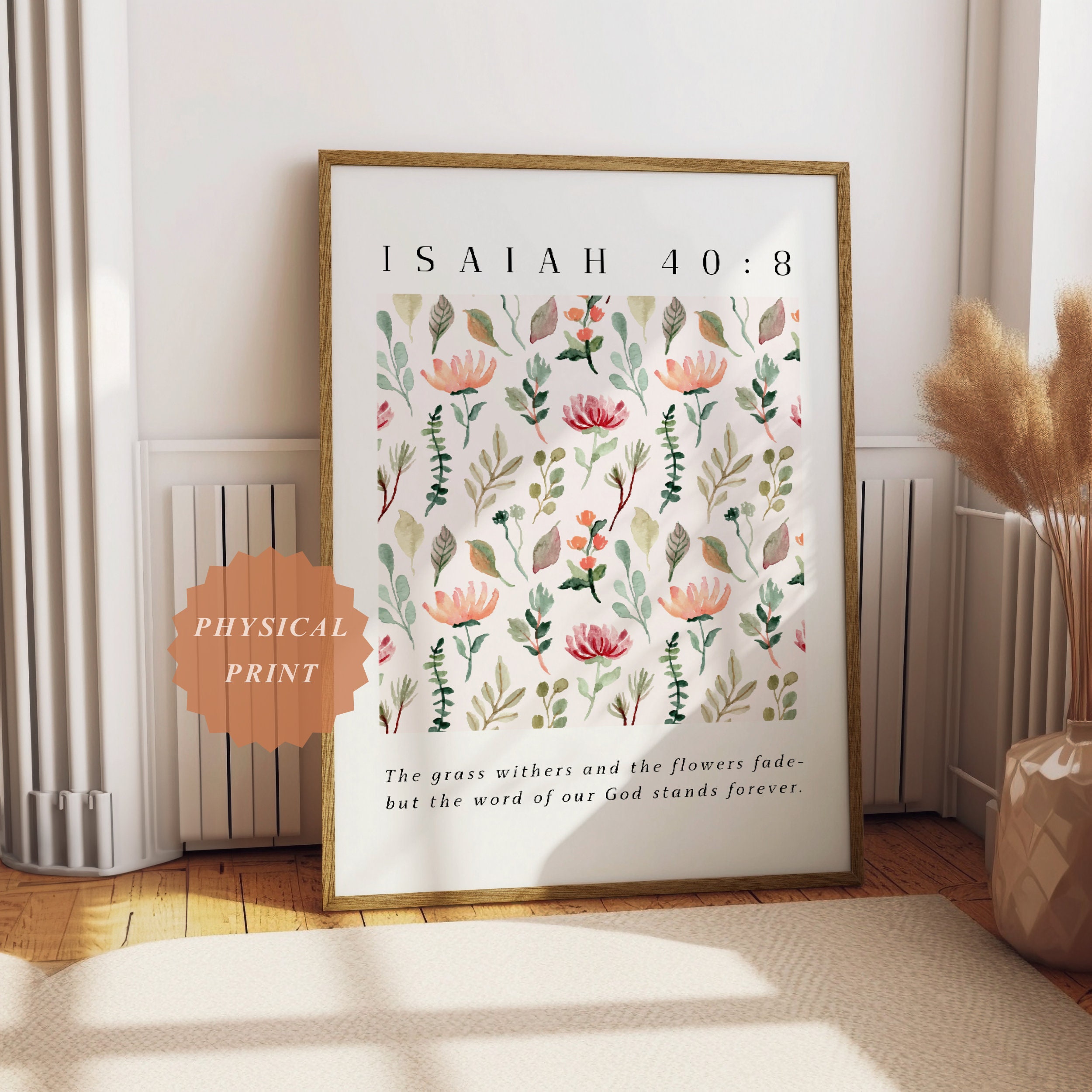 Floral Pattern Isaiah 40:8 Vintage Scripture Art Wildflower Bible Verse ...