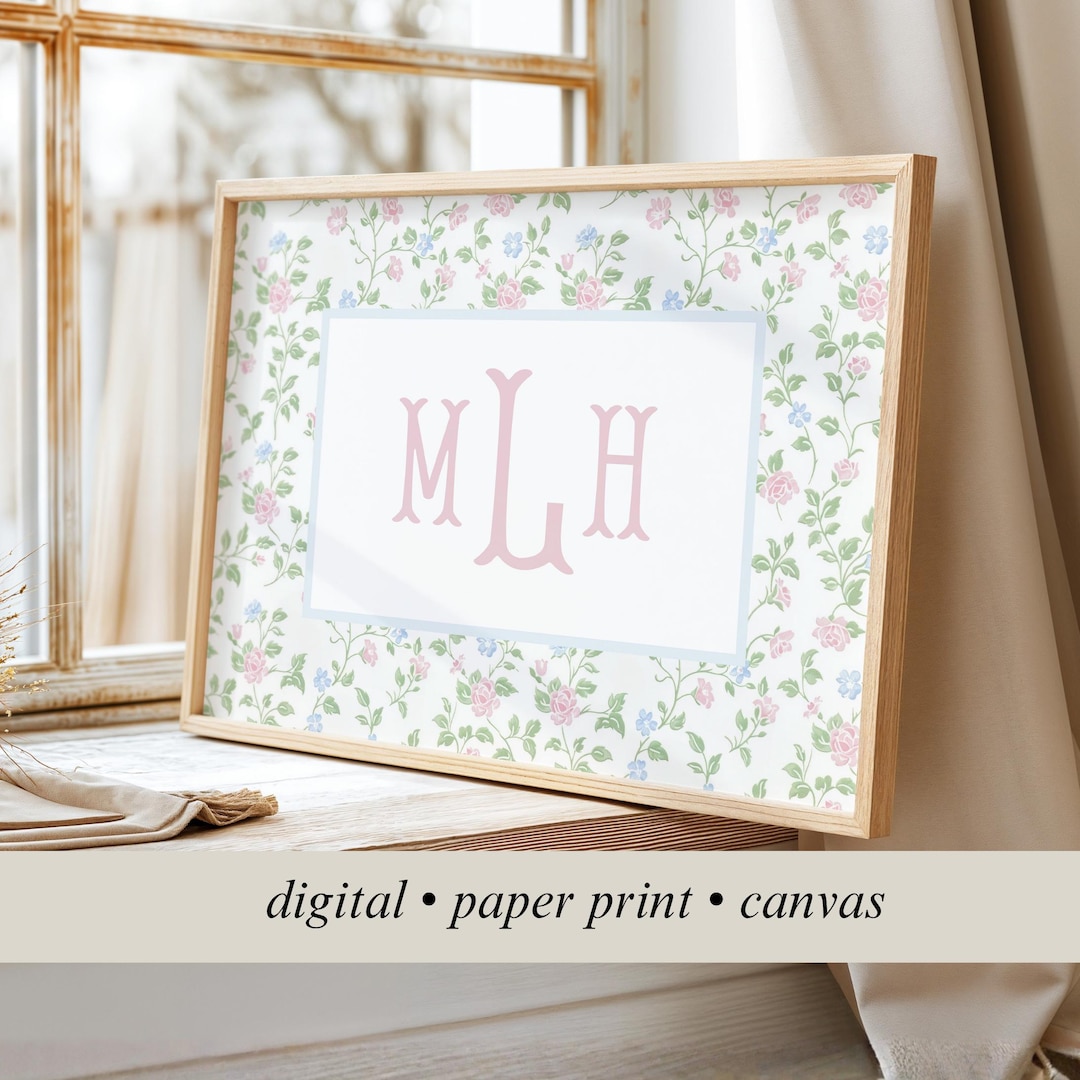 Custom Monogram Sign Personalized Name Print Floral Monogram Art Print ...