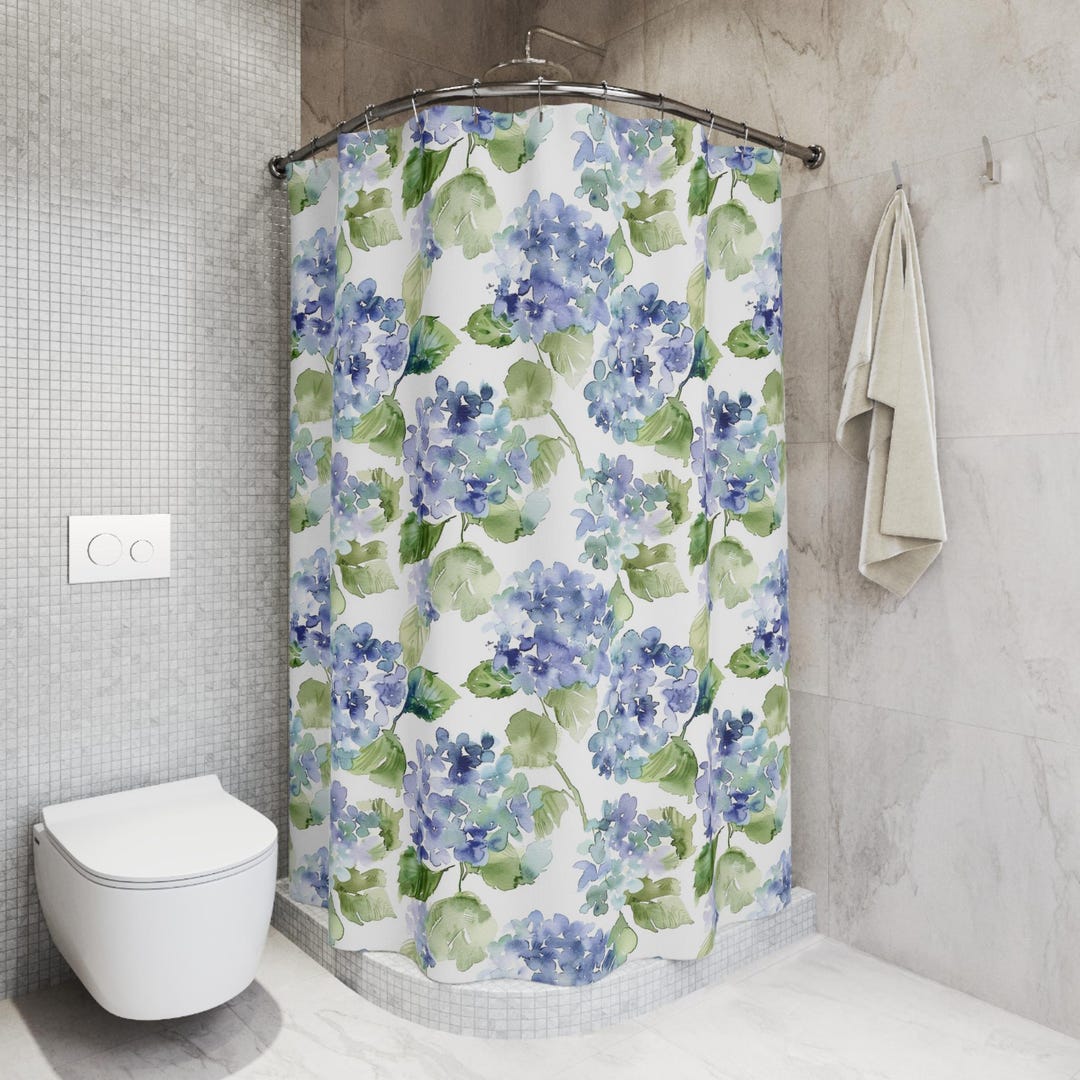 Blue Hydrangea Print Floral Shower Curtain Hydrangea Decorations ...