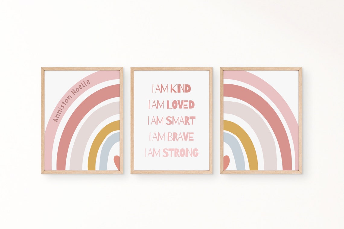 Personalized I Am Affirmations for Kids Wall Art Rainbow Print Custom ...
