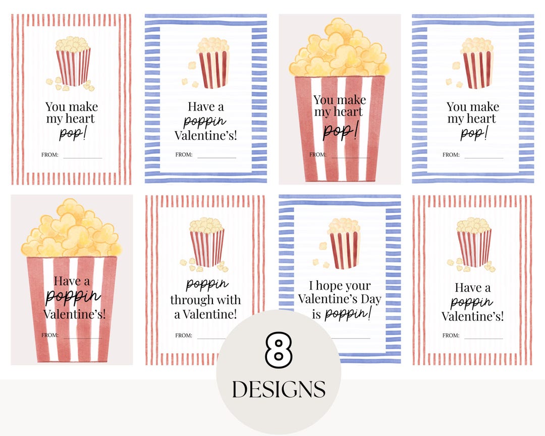 Popcorn Valentine Printable Tags Poppin Valentine Cards for Kids ...