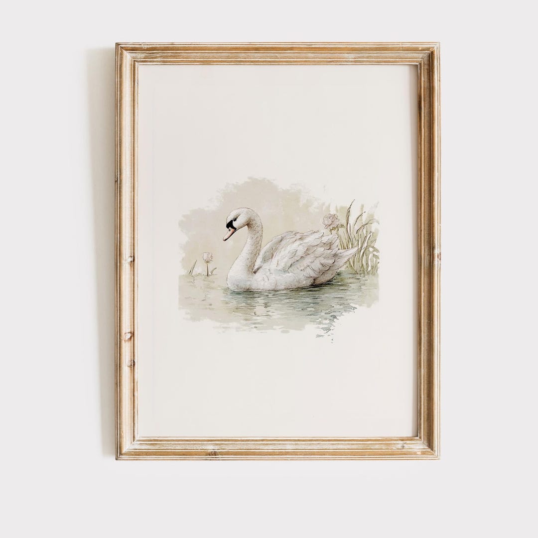 PHYSICAL PRINT Swan Decor Nursery Vintage Wall Art Vintage Artful Decor ...