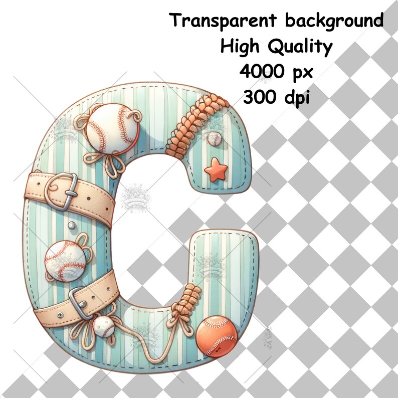 Watercolor Baseball Alphabet and Number PNG, 3D Letters Clipart, Doodle ...