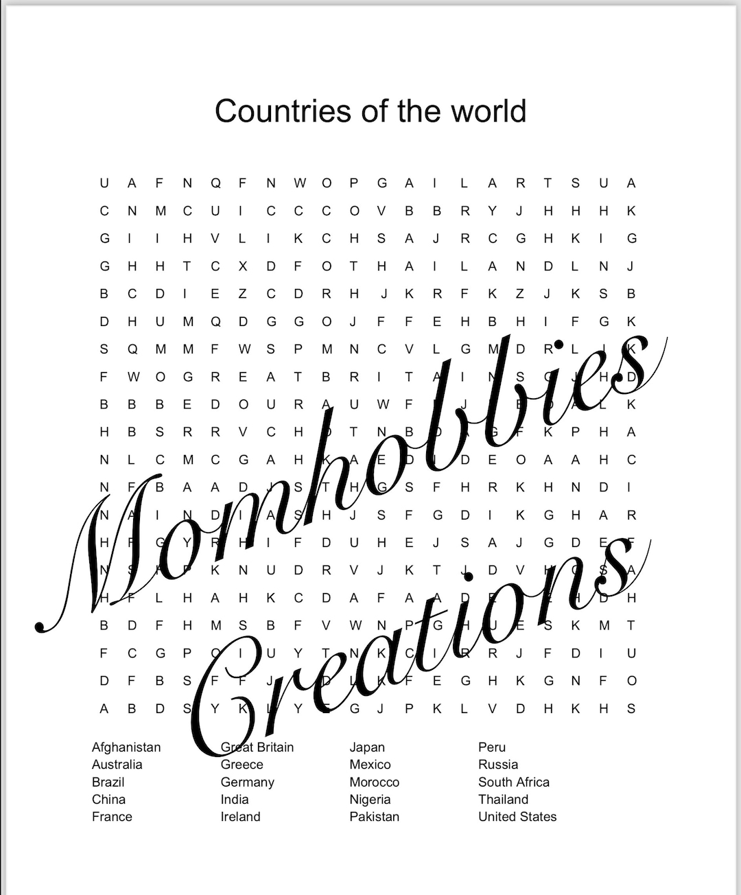 Countries of the World Word Search - Etsy