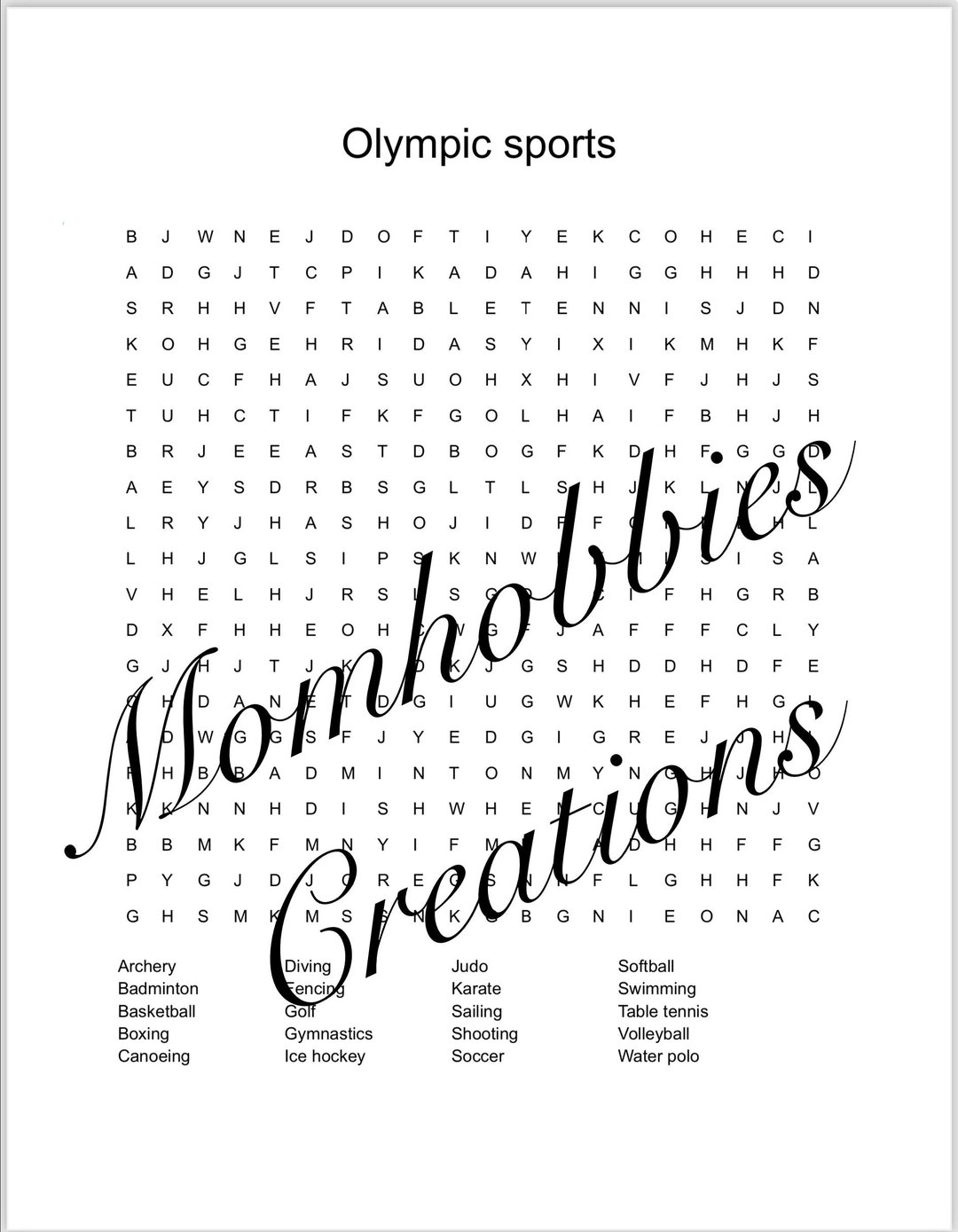 Olympic Sports Word Search - Etsy