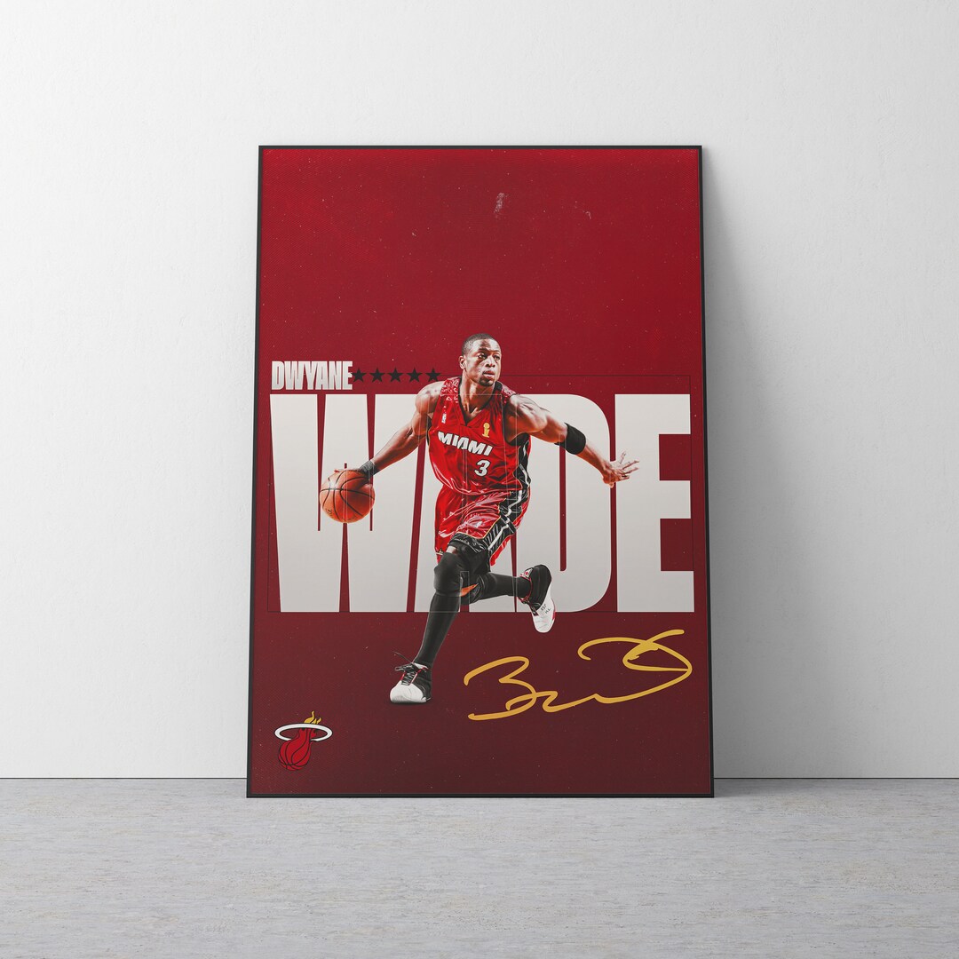 Dwyane Wade Poster, Miami Heat, NBA Poster, Sports Poster, Mid Century ...