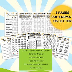Kids Summer Tracker Bundle: Chore Chart, Reading Log (digital Download ...