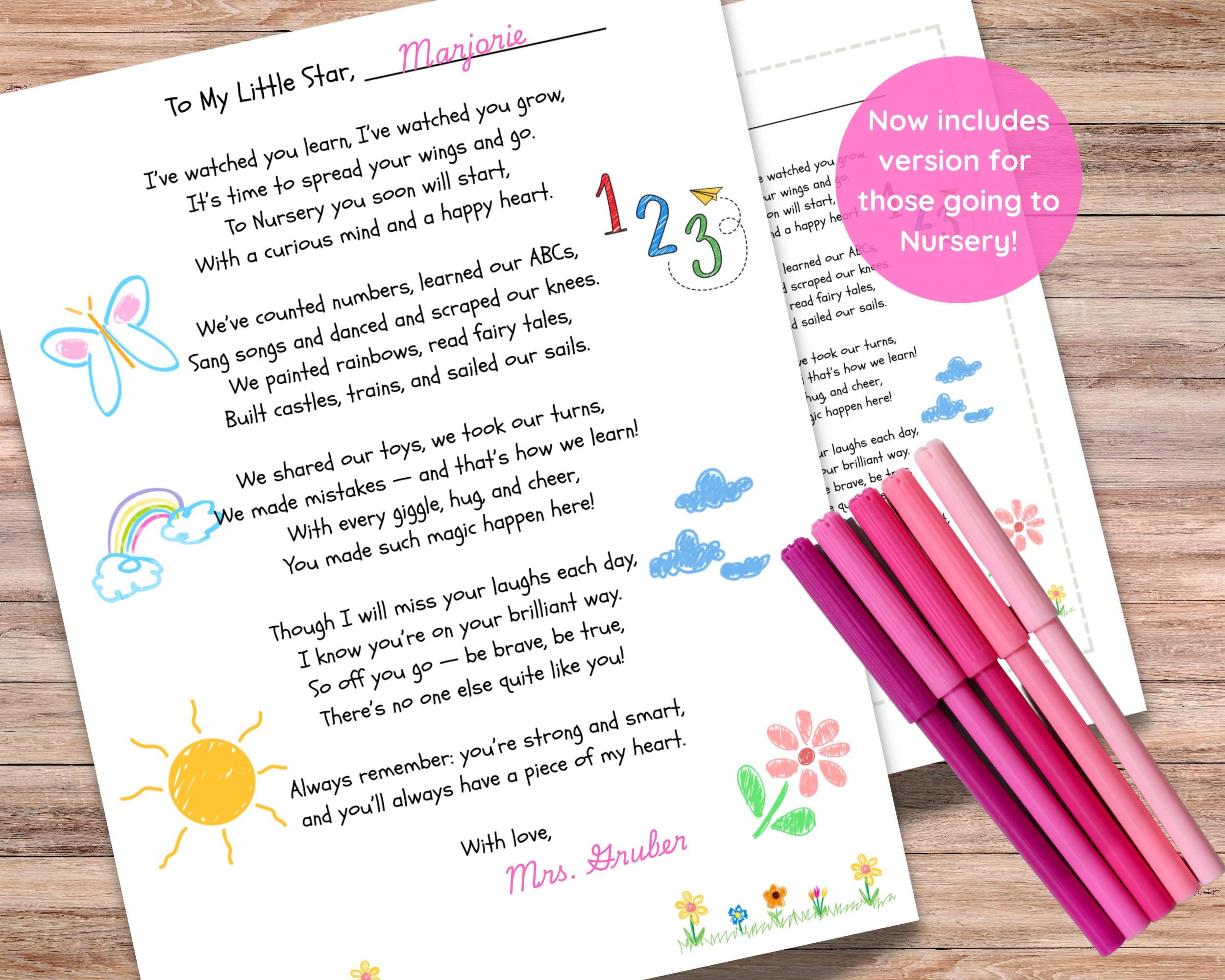 End of Year Poem From Preschool Teacher | TK Teacher | Printable ...