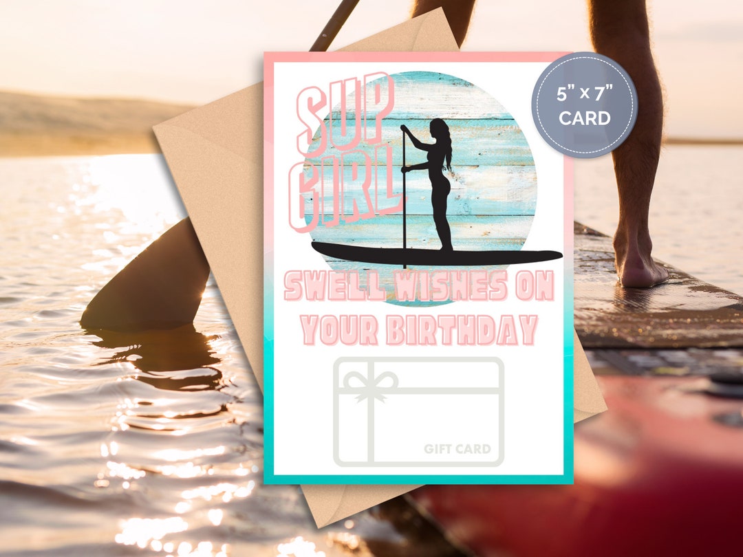 Paddle Boarding Birthday Card: SUP Girl Gift Card Holder (PDF) - Etsy
