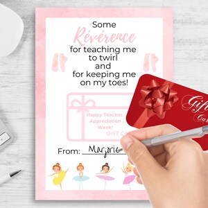 Ballet Teacher Appreciation Gift Card Holder | Thank You Ballet Teacher ...