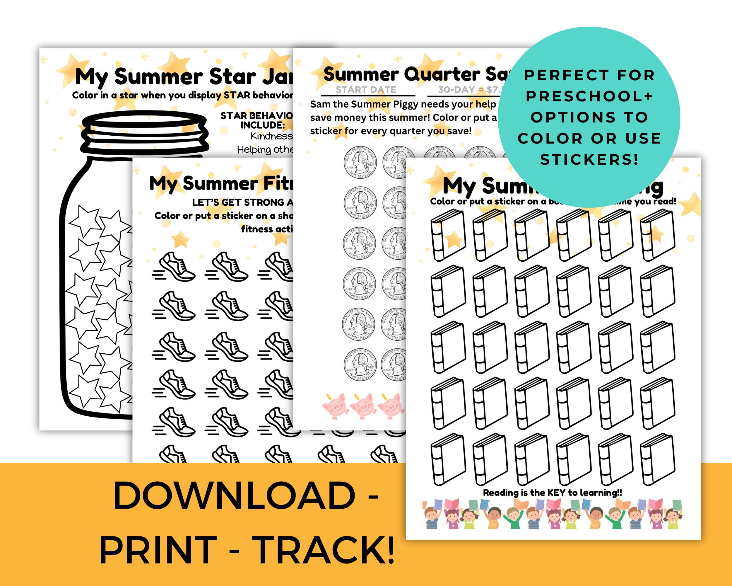 Kids Summer Tracker Bundle: Chore Chart, Reading Log (digital Download ...