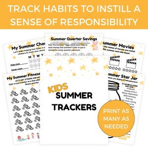Kids Summer Tracker Bundle: Chore Chart, Reading Log (digital Download ...