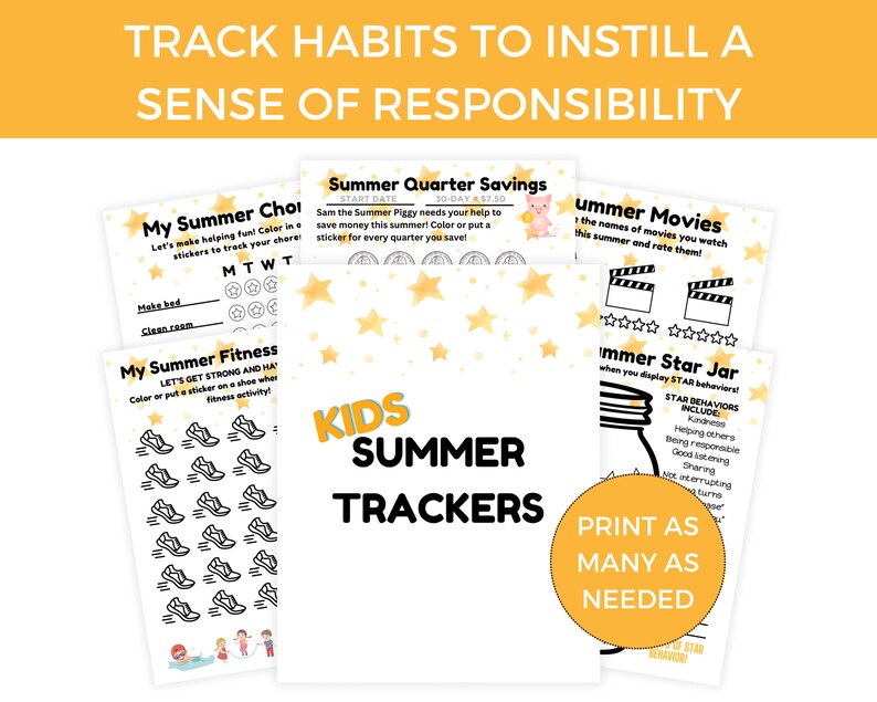 Kids Summer Tracker Bundle: Chore Chart, Reading Log (digital Download ...
