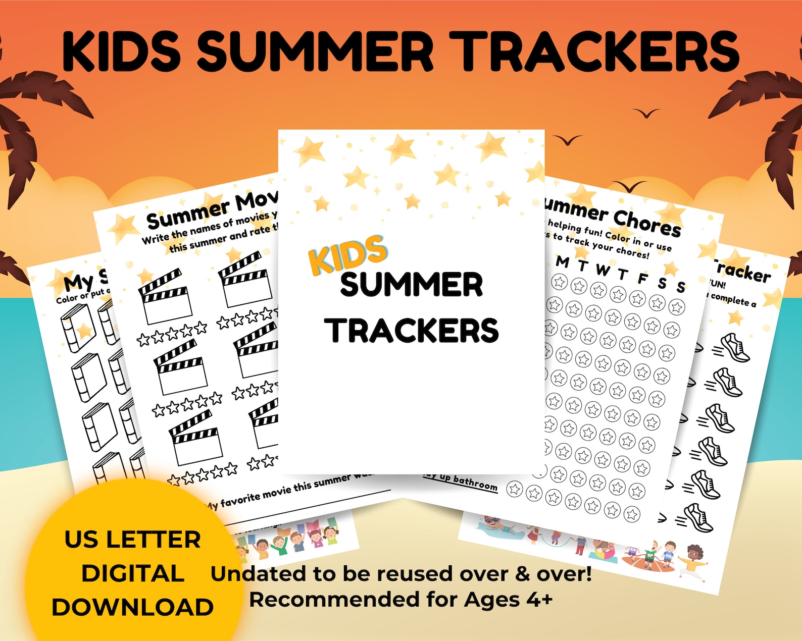 Kids Summer Tracker Bundle: Chore Chart, Reading Log (digital Download ...
