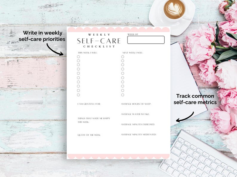 Pink Weekly Self-care Habit Tracker - Planner Insert Printable - US ...