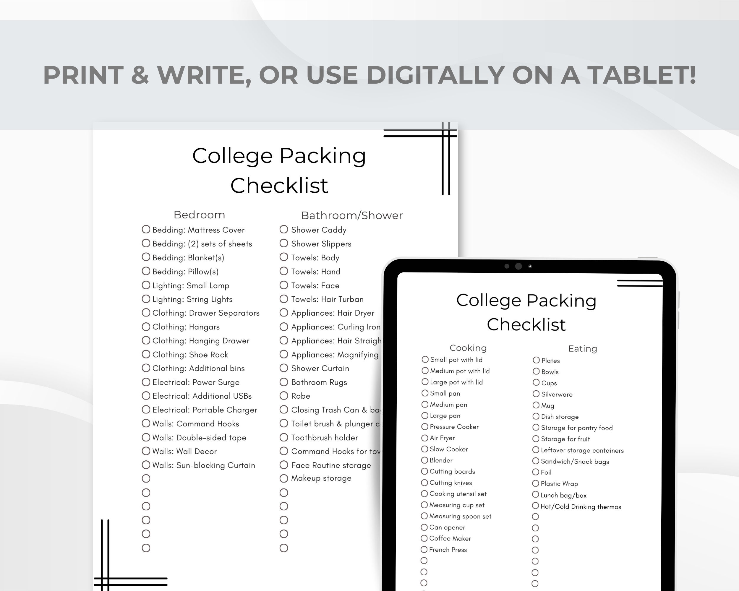 College Packing Checklist: Dorm Room Essentials (digital Download) - Etsy