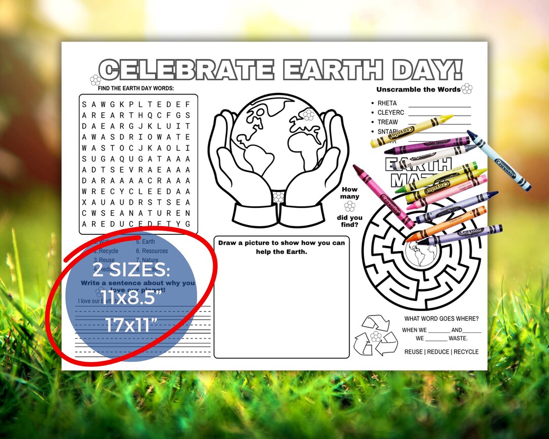Earth Day Coloring Placemat | Earth Day Kids Activity | Earth Day ...