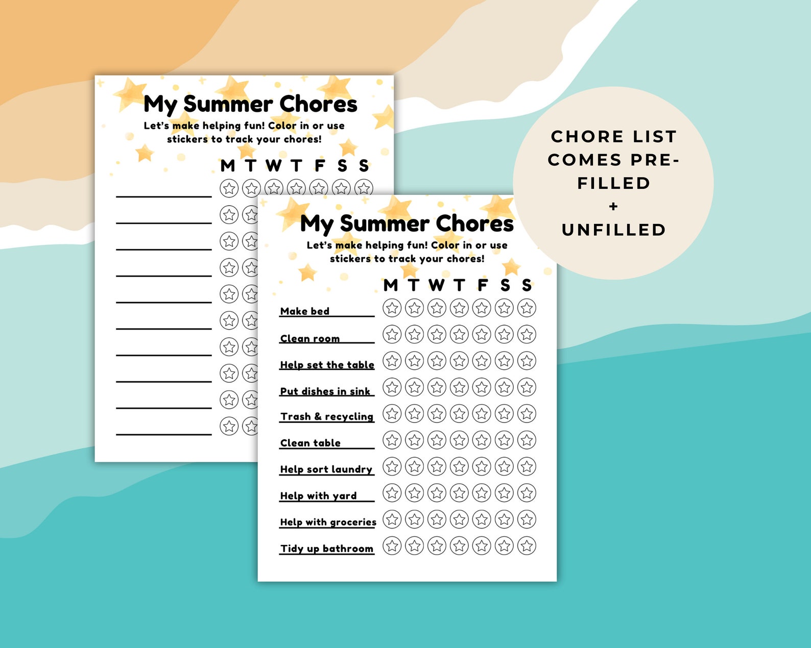 Kids Summer Tracker Bundle: Chore Chart, Reading Log (digital Download ...