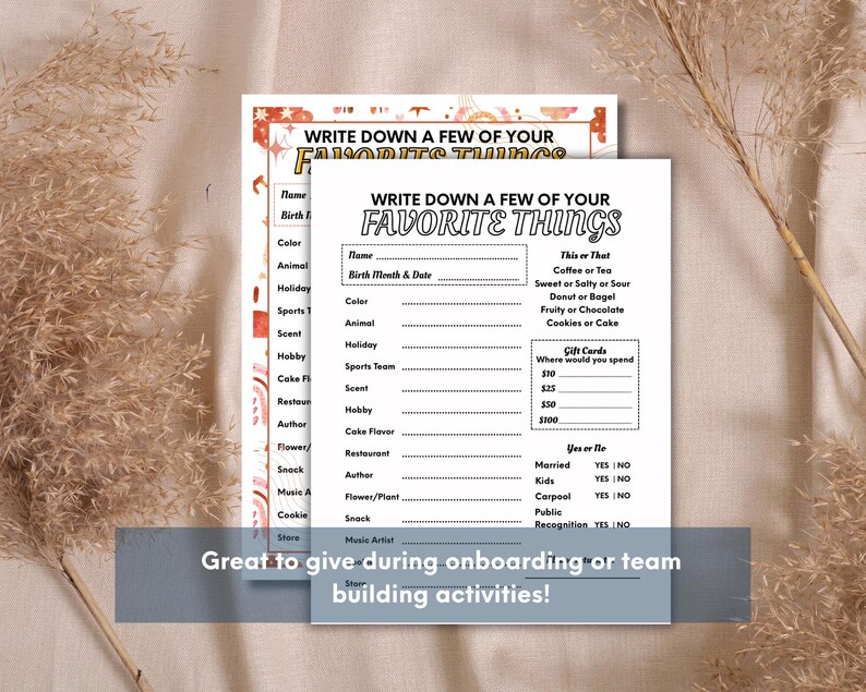 Coworker Favorite Things Survey: Team Building Questionnaire (instant ...