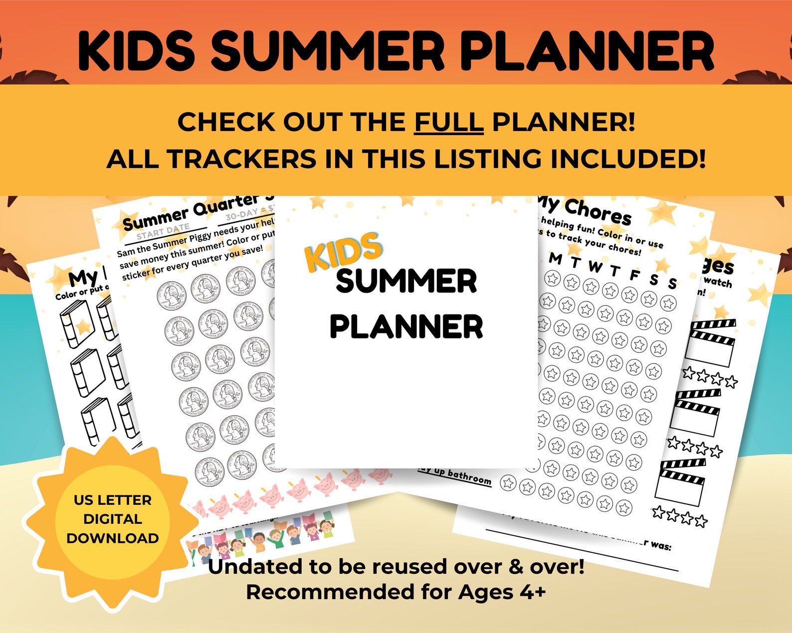 Kids Summer Tracker Bundle: Chore Chart, Reading Log (digital Download ...