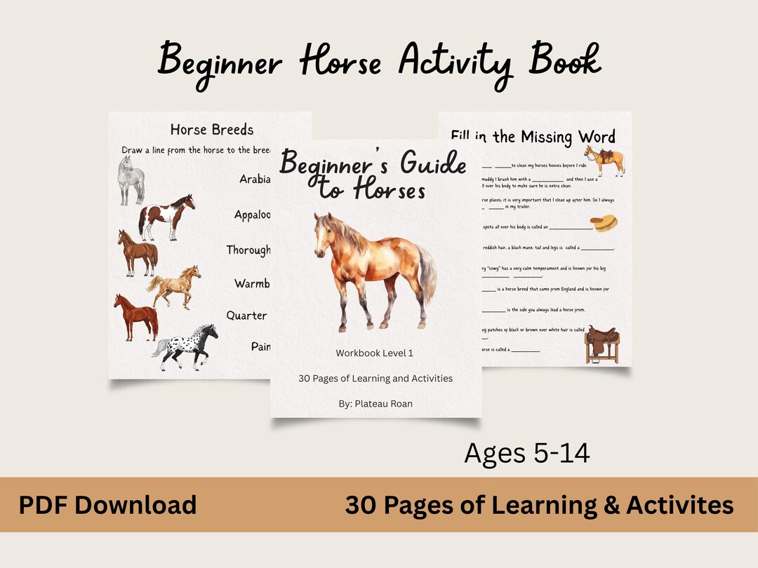 Horse Activity Book for Kids-printable Workbook - Etsy