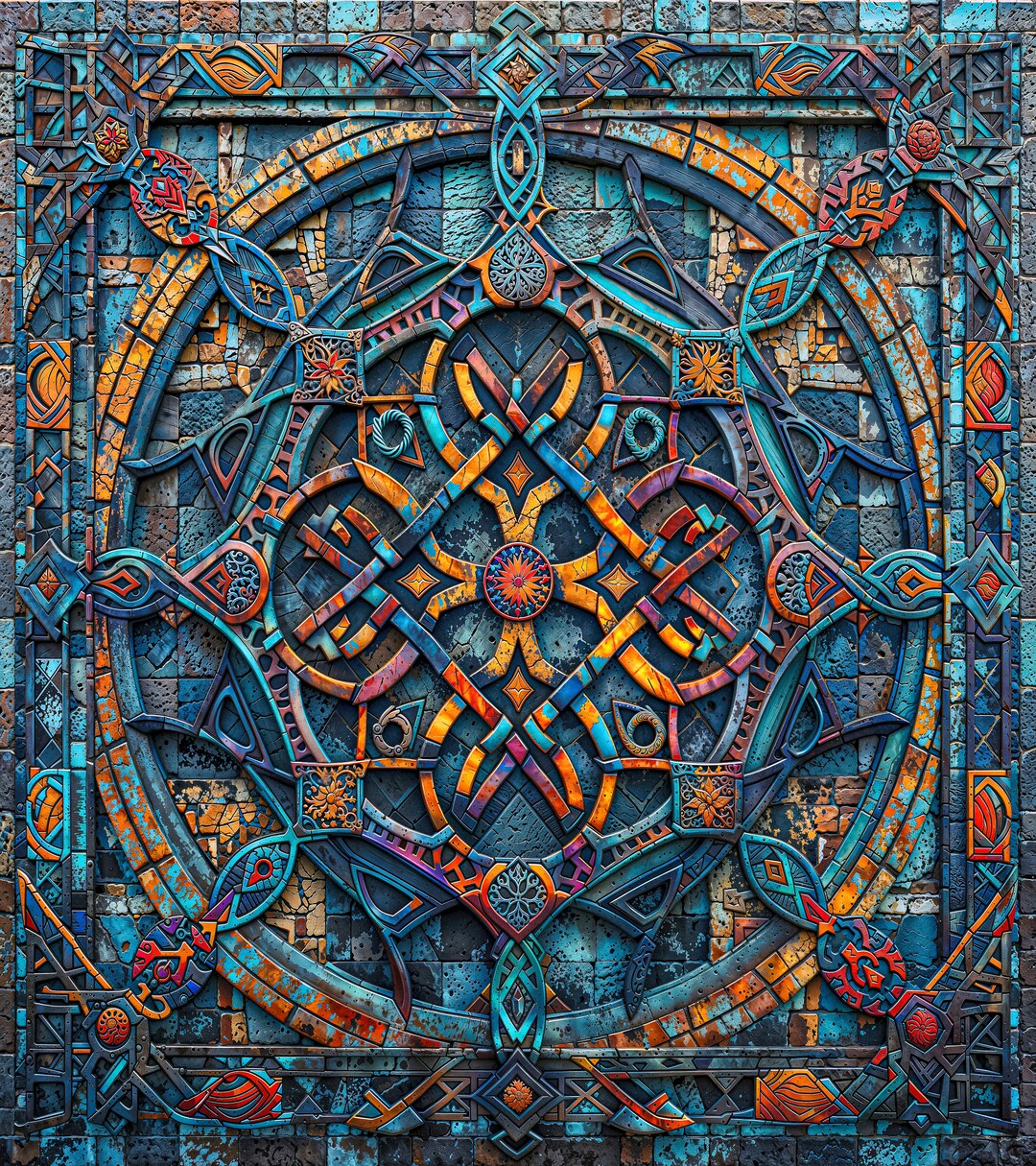 Poster With Hanger / Abstract Elements and Symmetric Patterns / Vibrant ...