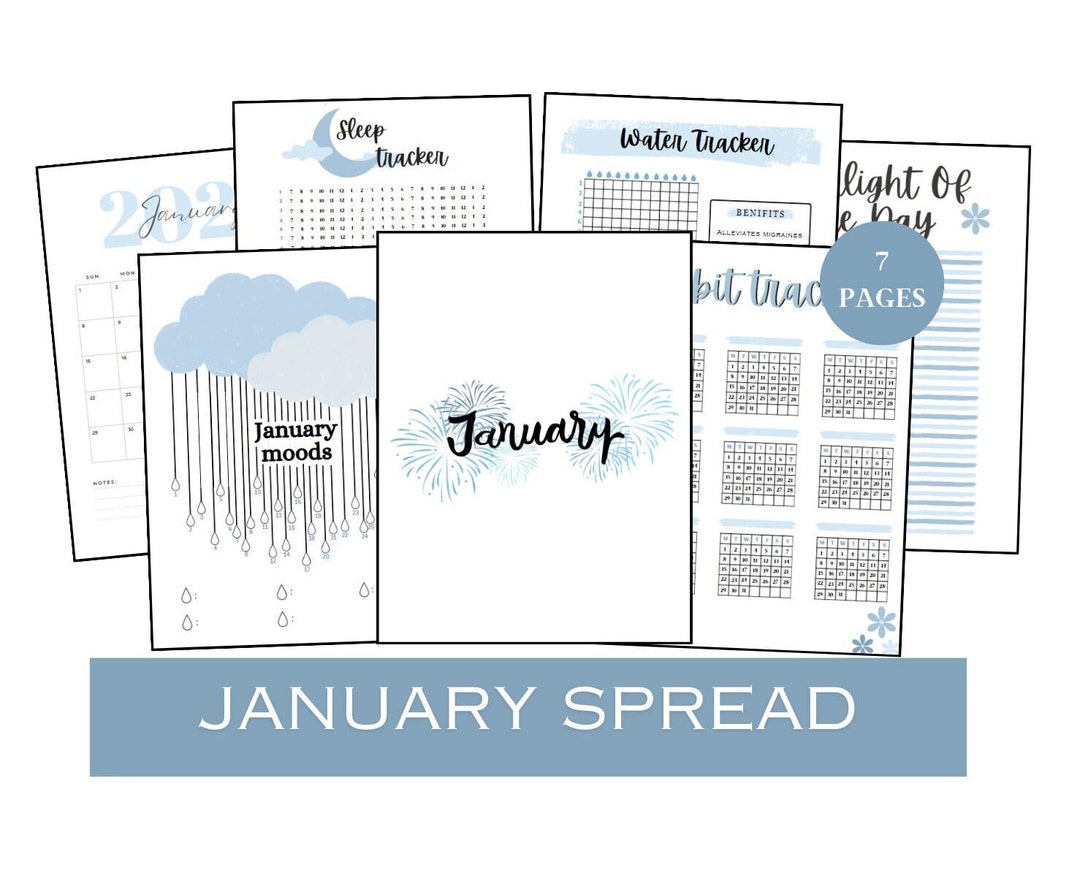 2024 Digital January Bullet Journal Spread Set Download and Print - Etsy