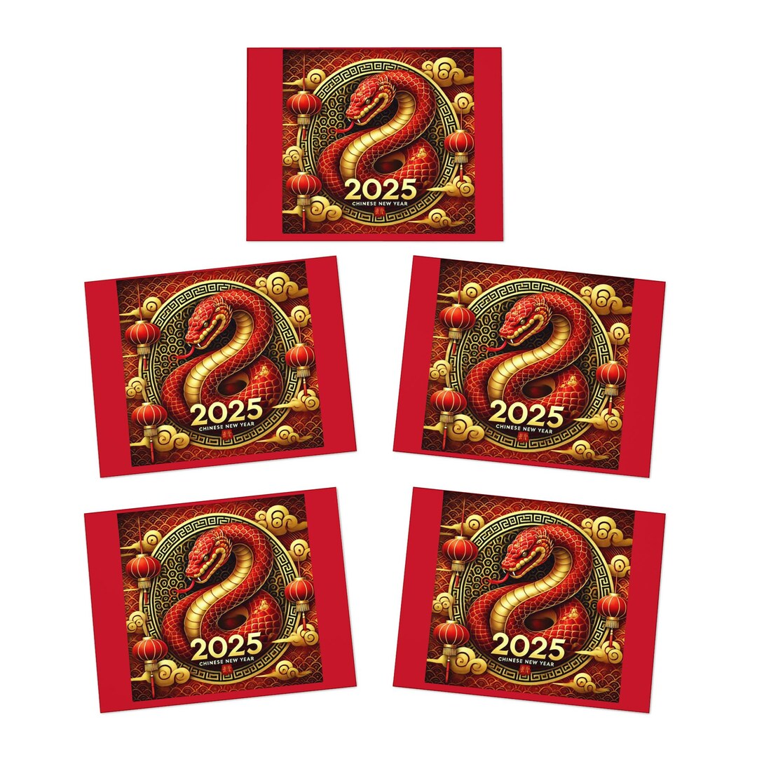 Chinese New Year Greeting Cards 5 Pack, 2025, Snake, Lunar New Year ...