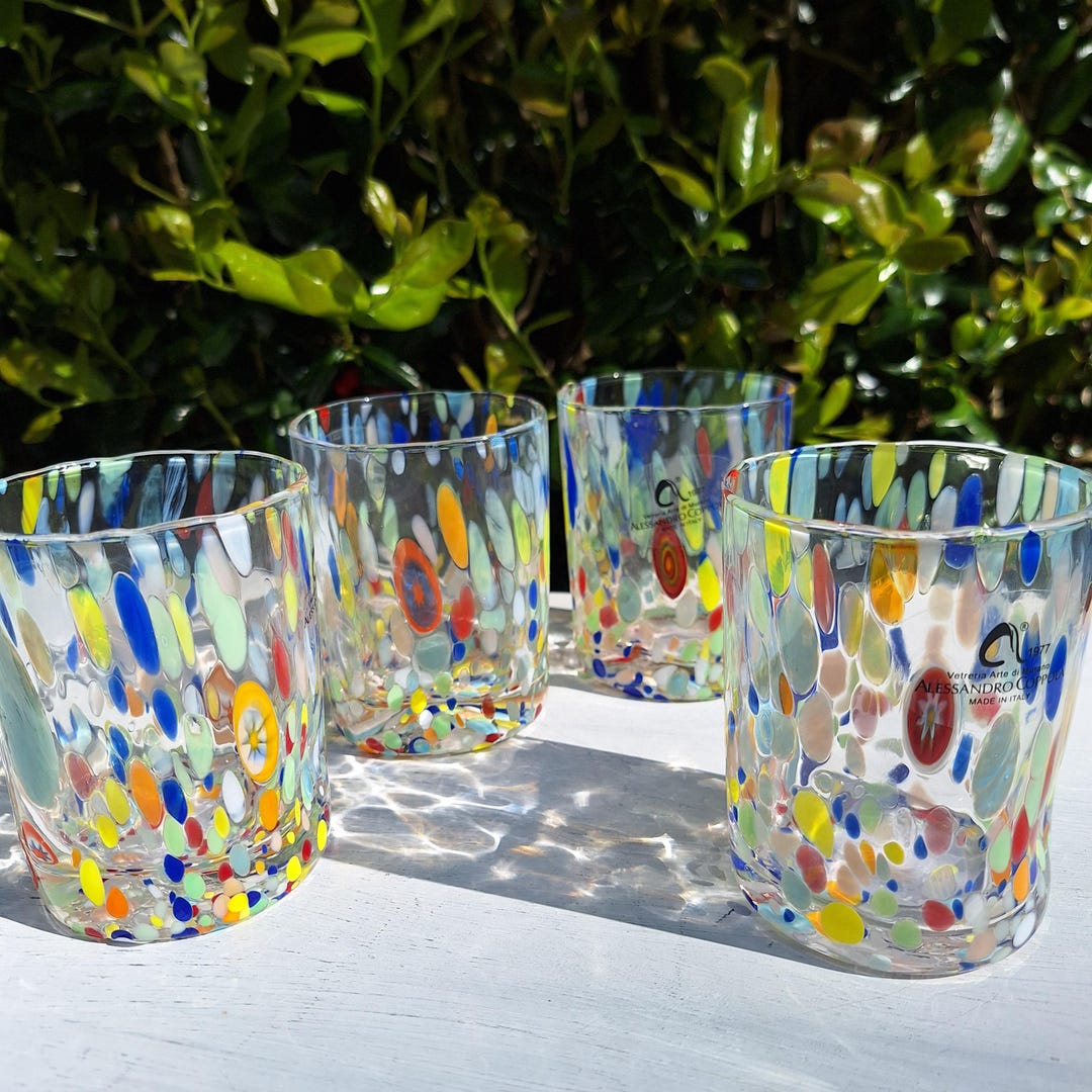 Murano Drinking Glasses Set Hand Blown Millefiori Italy Colorful Art ...
