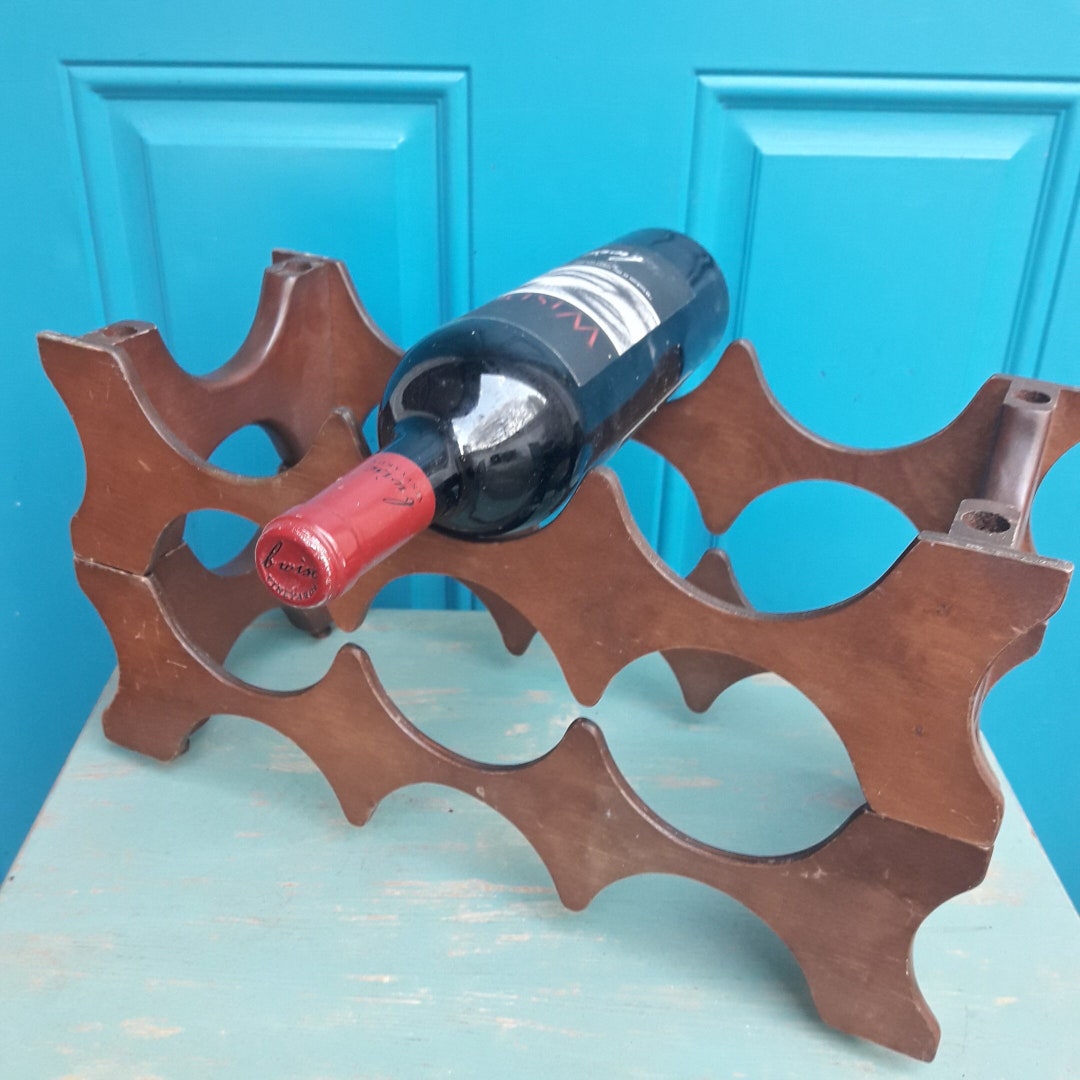 Wood Wine Rack Mid Century Modern Free Standing Vintage Wooden Wine ...