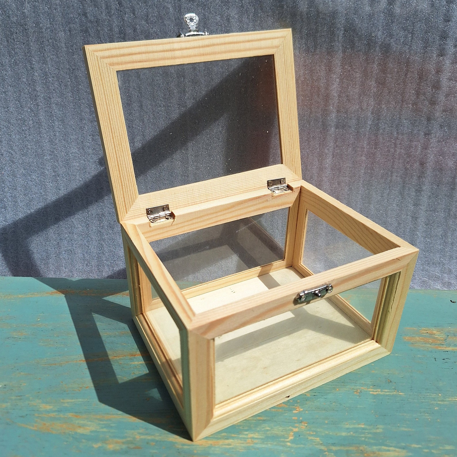 Glass and Wood Display Box With Lid Hinged Wooden Box Vintage Curio ...