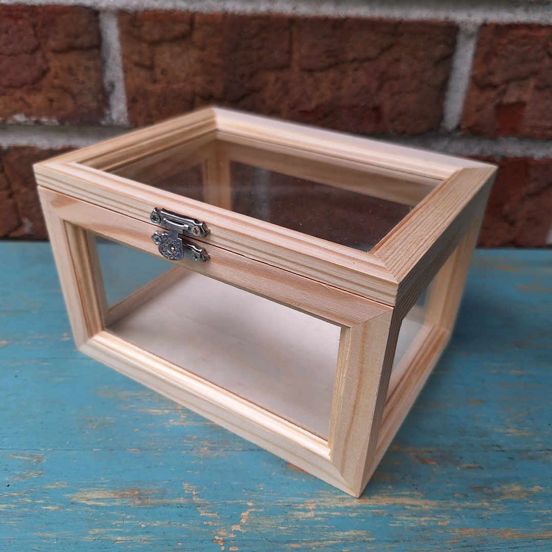 Glass and Wood Display Box With Lid Hinged Wooden Box Vintage Curio ...