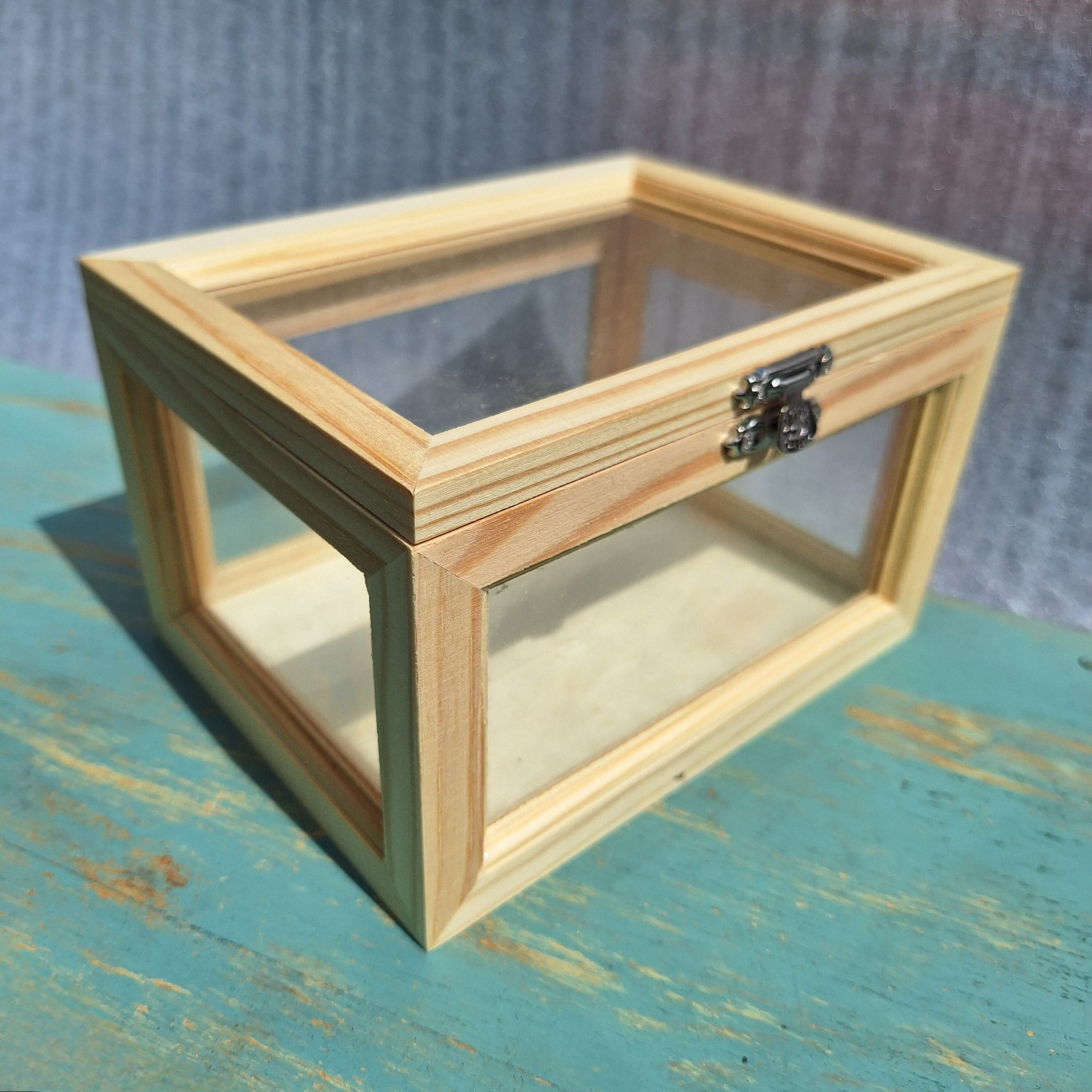 Glass and Wood Display Box With Lid Hinged Wooden Box Vintage Curio ...